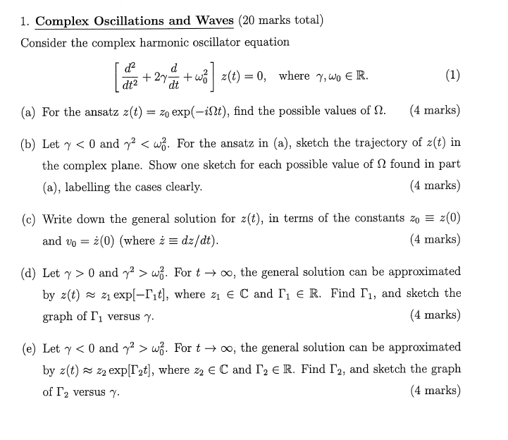 Solved 1. Complex Oscillations and Waves (20 marks total) | Chegg.com