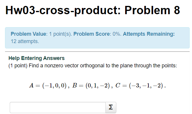 Solved Hw03-cross-product: Problem 8 Problem Value: 1 | Chegg.com