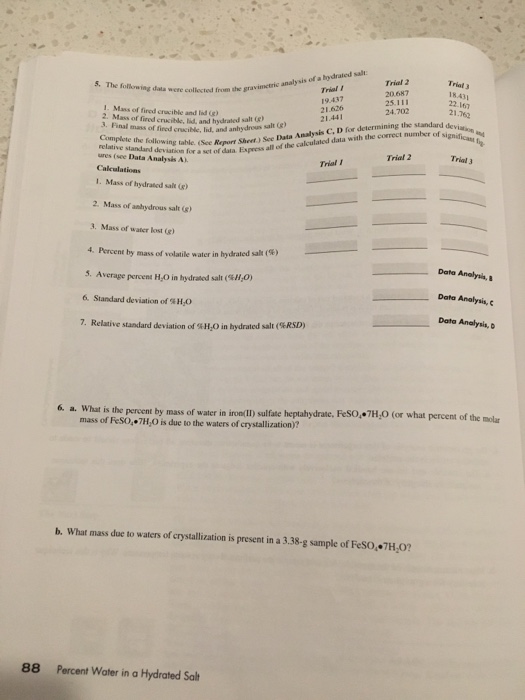 Solved Experiment 5 Prelaboratory Assignment Percent Water | Chegg.com