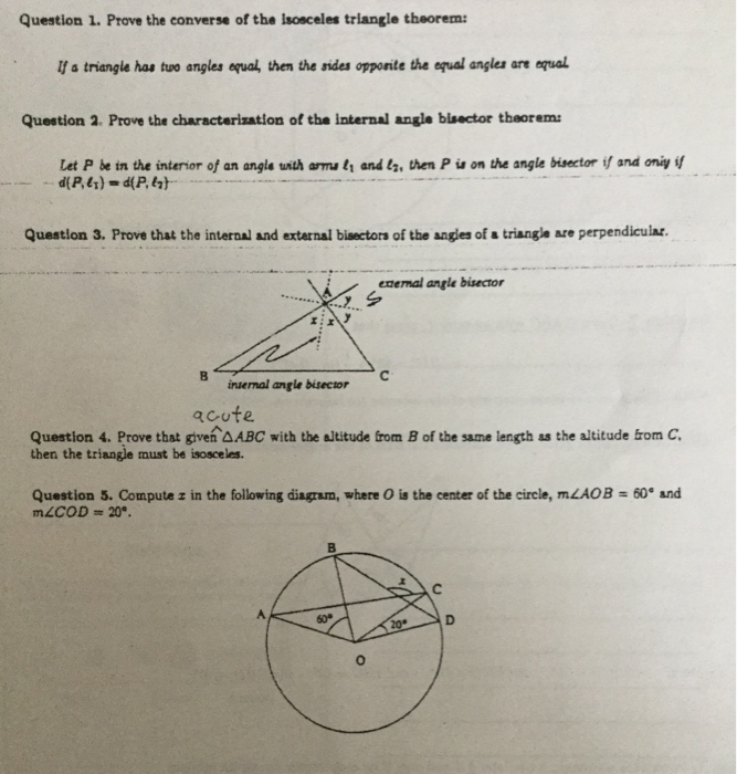 Solved Question 1 Prove The Converse Of The Isosceles