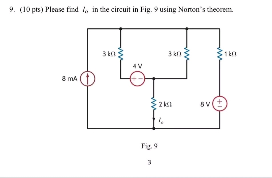 Solved (10 ﻿pts) ﻿Please find IO ﻿in the circuit in Fig. 9 | Chegg.com
