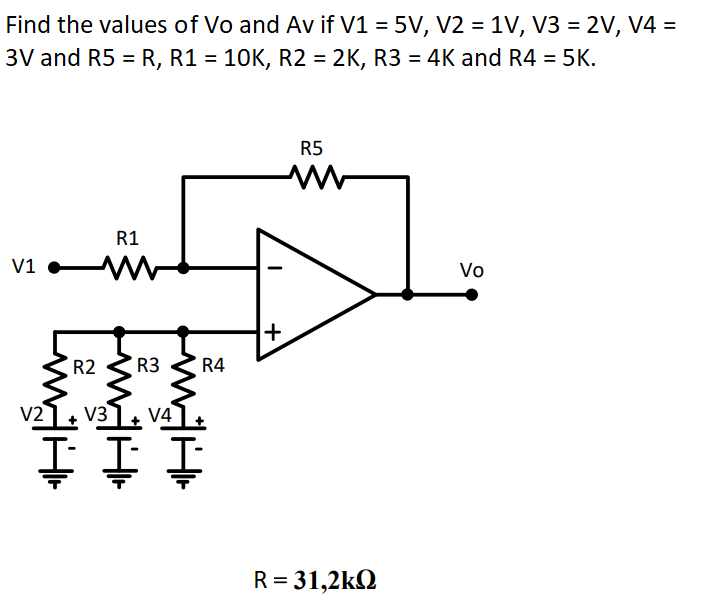 Solved Find The Values Of Vo And Av If V1 5v V2 1v V3 