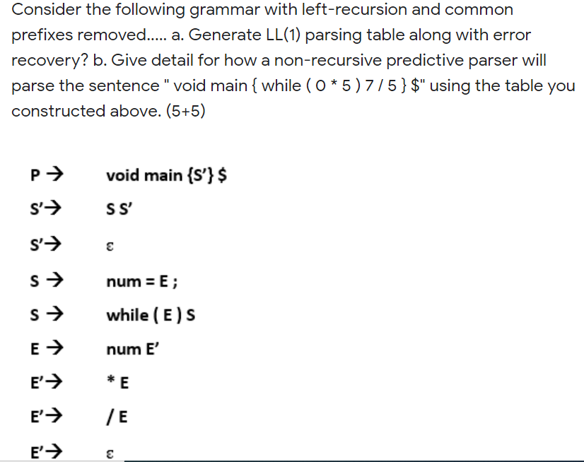 Consider the following grammar with left-recursion | Chegg.com