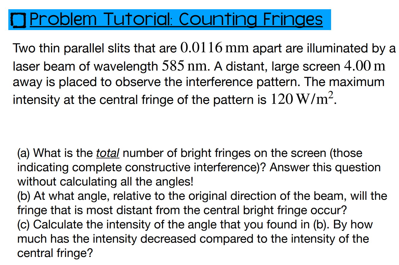 Solved Problem Tutorial: Counting Fringes Two thin parallel | Chegg.com