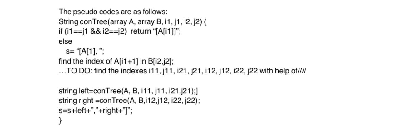 Solved The pseudo codes are as follows: String conTree(array | Chegg.com