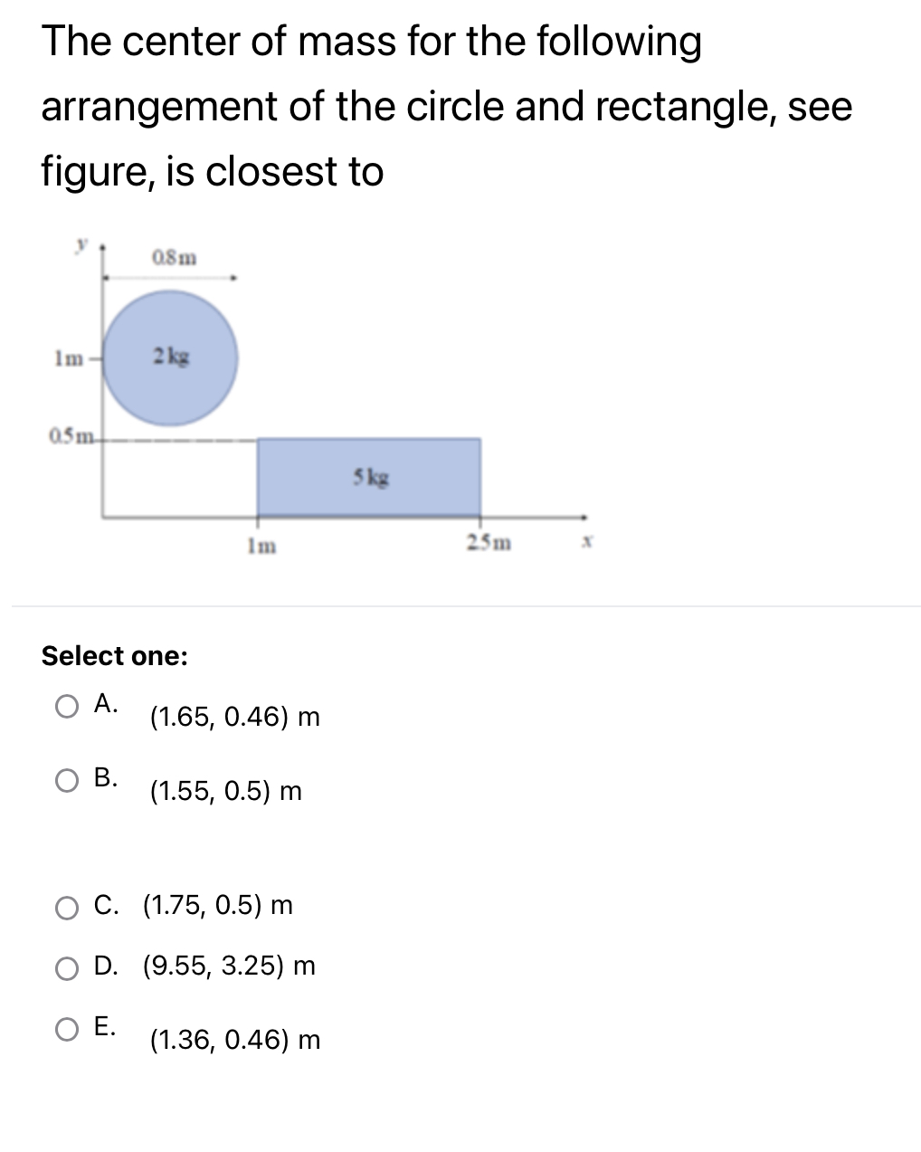 Solved The center of mass for the following arrangement of | Chegg.com