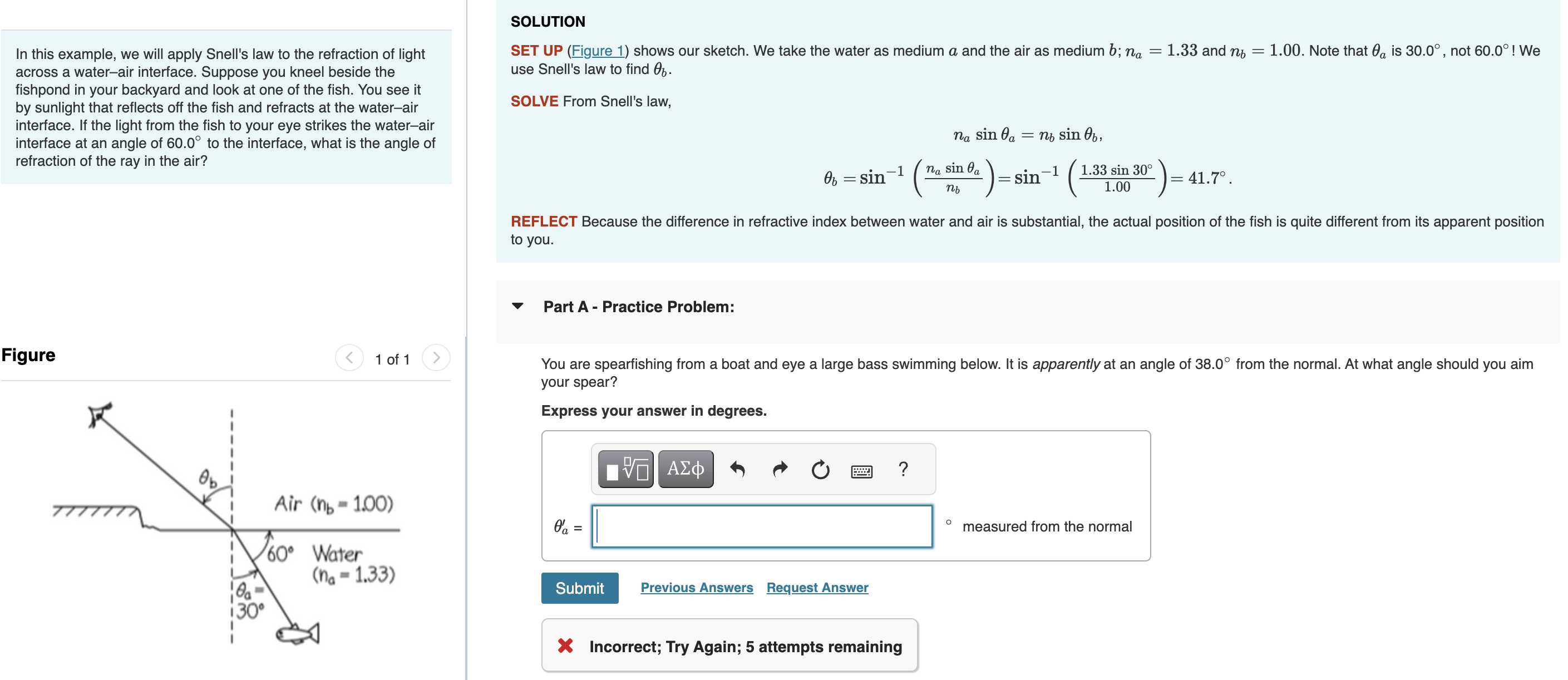 Solved In this example, we will apply Snell's law to the | Chegg.com