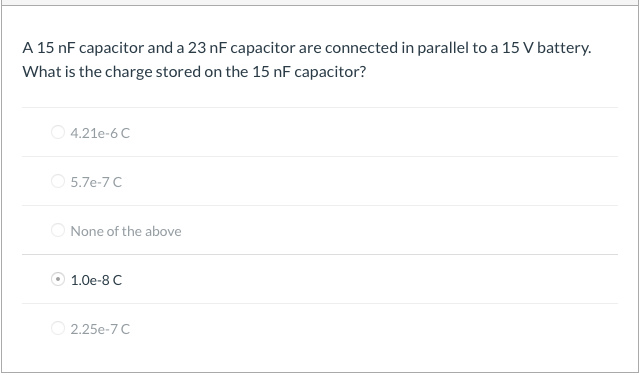 Solved A 15 nF capacitor and a 23 nF capacitor are connected | Chegg.com