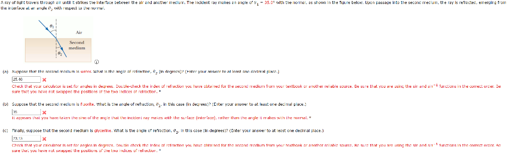 Solved Arey of light traves through air until it strikes the | Chegg.com
