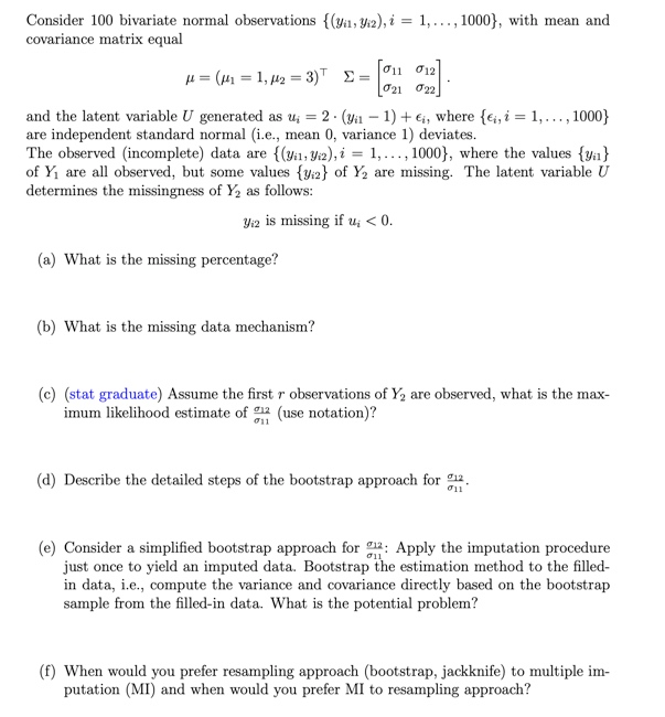 Solved Consider 100 bivariate normal observations {(ya, y2), | Chegg.com