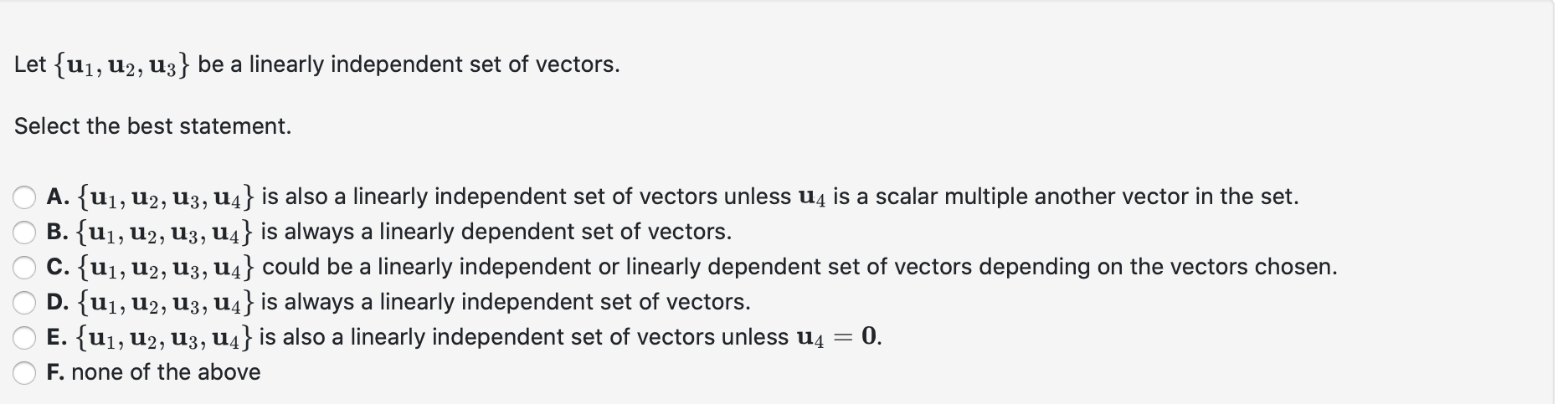 Solved Let {u1,u2,u3} be a linearly independent set of | Chegg.com