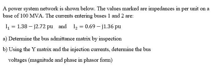 Solved A power system network is shown below. The values | Chegg.com