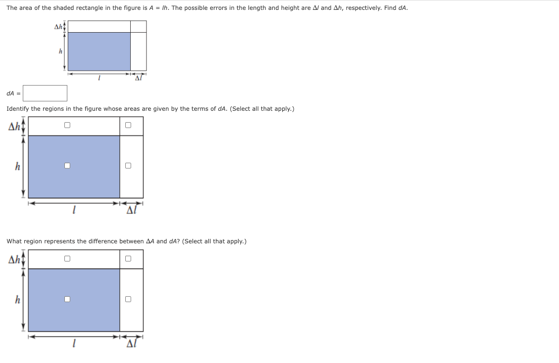 Solved The area of the shaded rectangle in the figure is A=I | Chegg.com