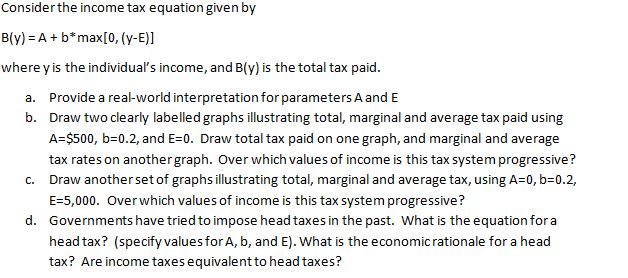 Consider the income tax equation given by B(y) = A + | Chegg.com