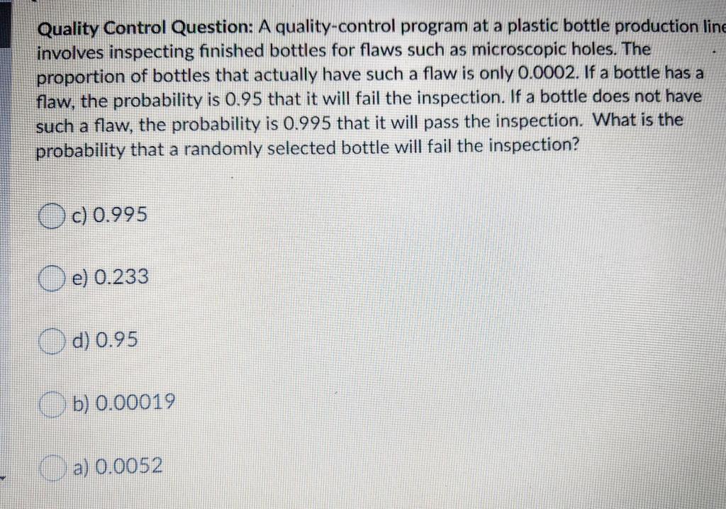 Solved Quality Control Question: A quality-control program | Chegg.com
