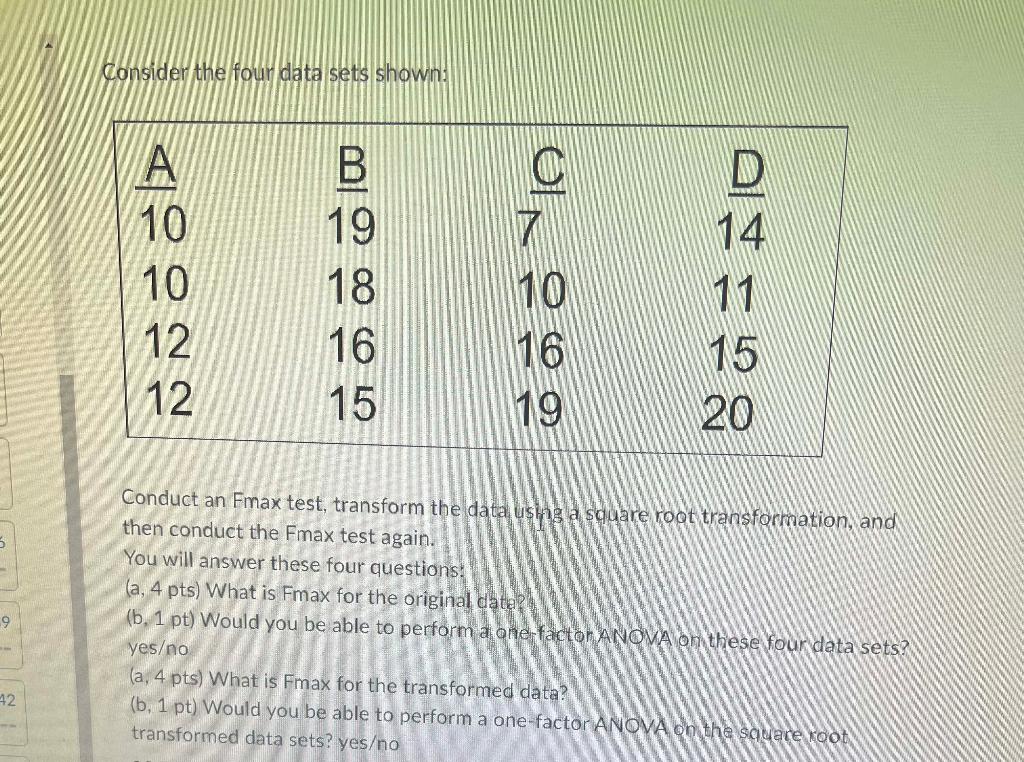 Solved Consider the four data sets shown: 7 14 IA 10 10 12 | Chegg.com