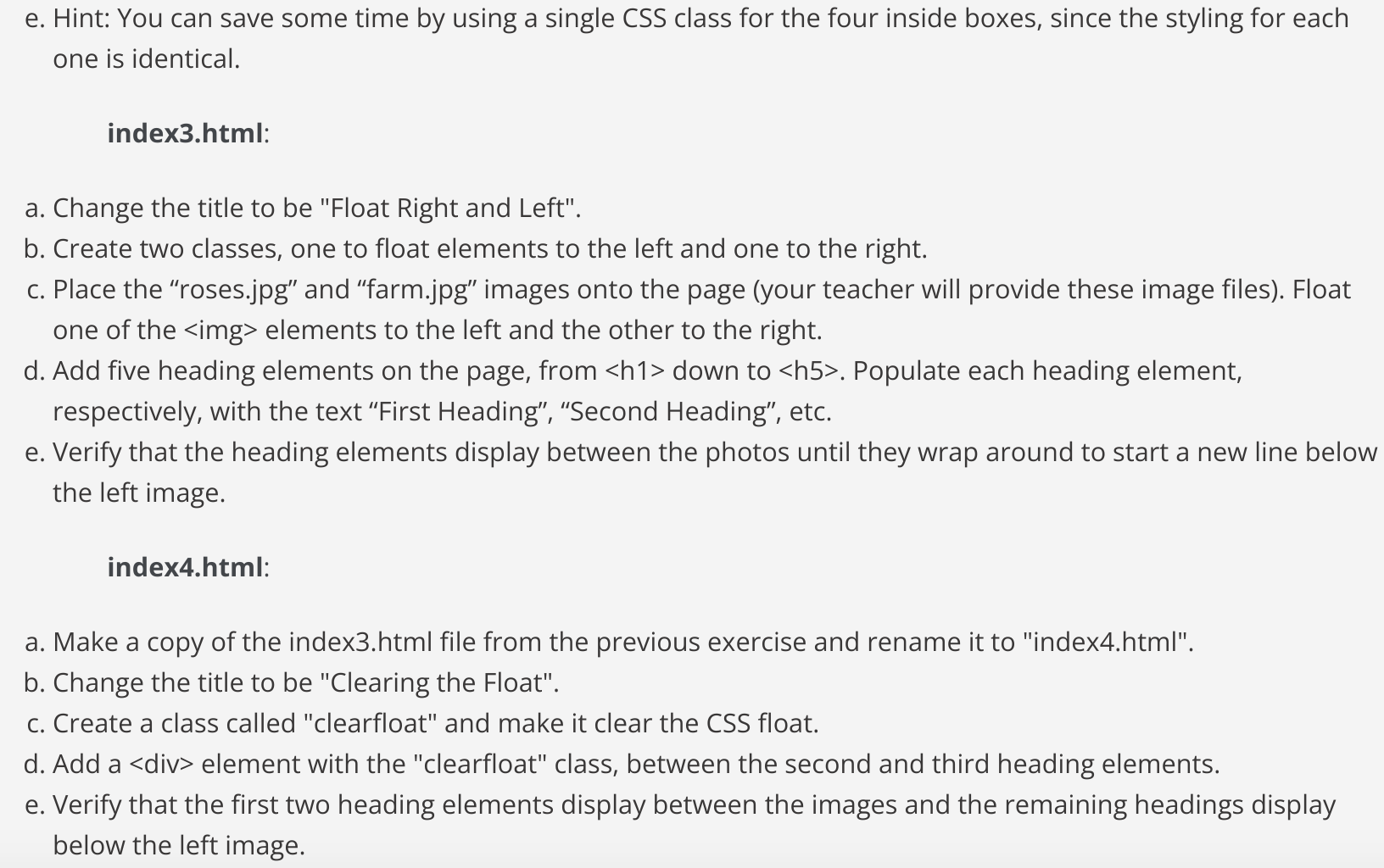 Solved e. Hint: You can save some time by using a single CSS | Chegg.com