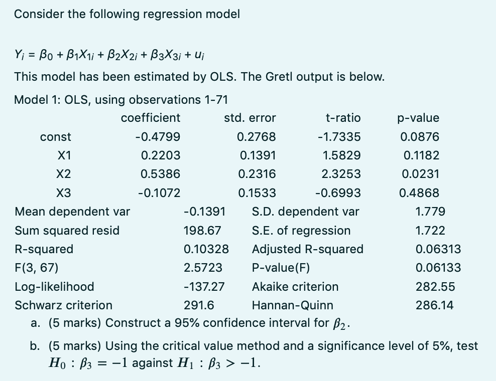 Solved Consider the following regression model Y; = Bo + | Chegg.com