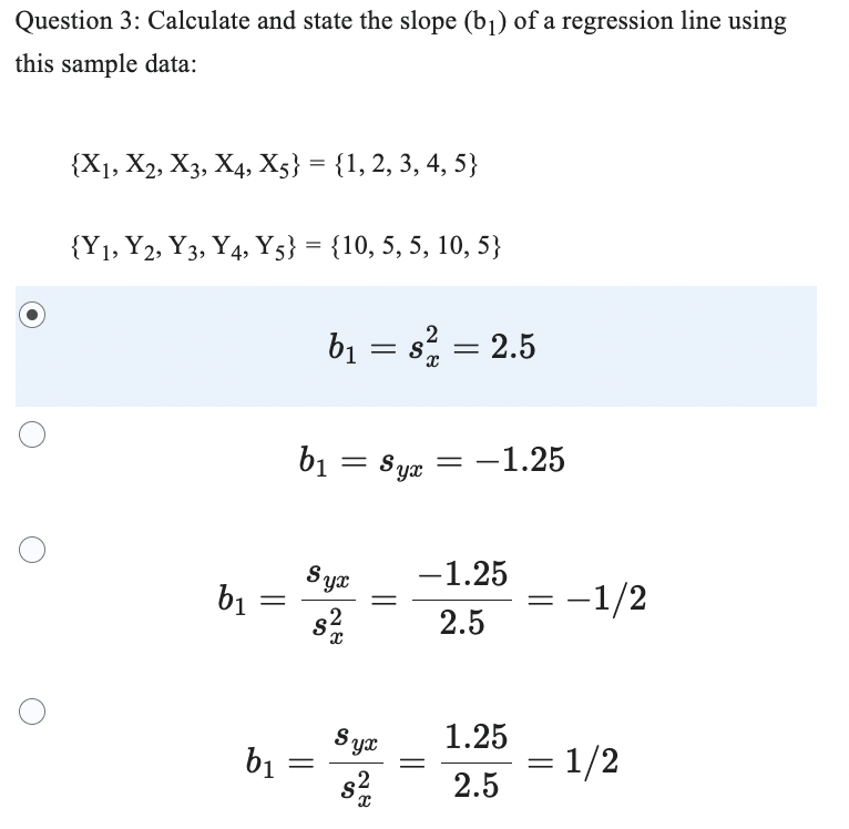 Solved Question: Calculate and state the slope (b1) ﻿of a | Chegg.com