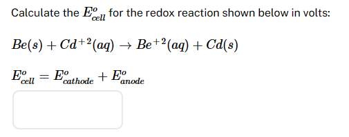 Solved Calculate the Ecell o for the redox reaction shown | Chegg.com