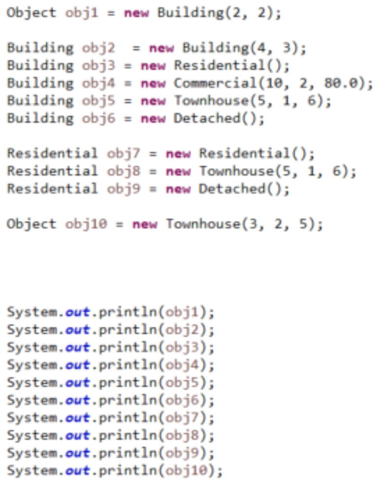 Solved class Building { int roomNo; int bathNo; public | Chegg.com
