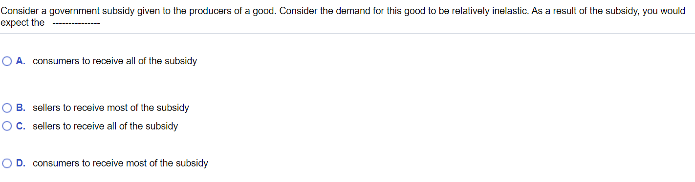 Solved Consider a government subsidy given to the producers | Chegg.com