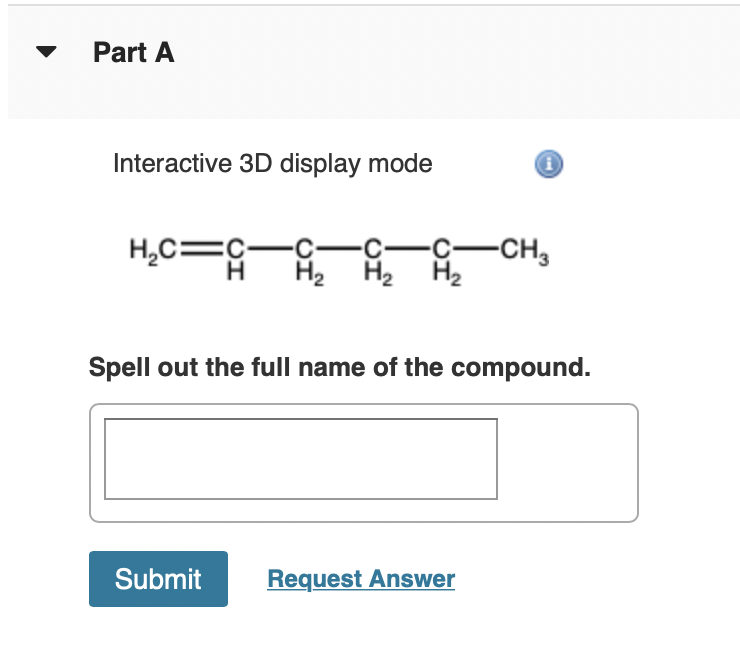 Solved Part A Interactive 3D display mode i H,C=C-G--G-CHE | Chegg.com