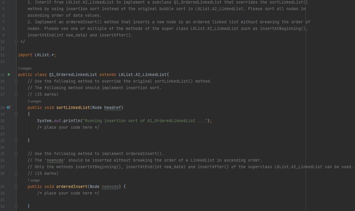 Solved 1. Inherit from LKList.A2_LinkedList to implement a | Chegg.com