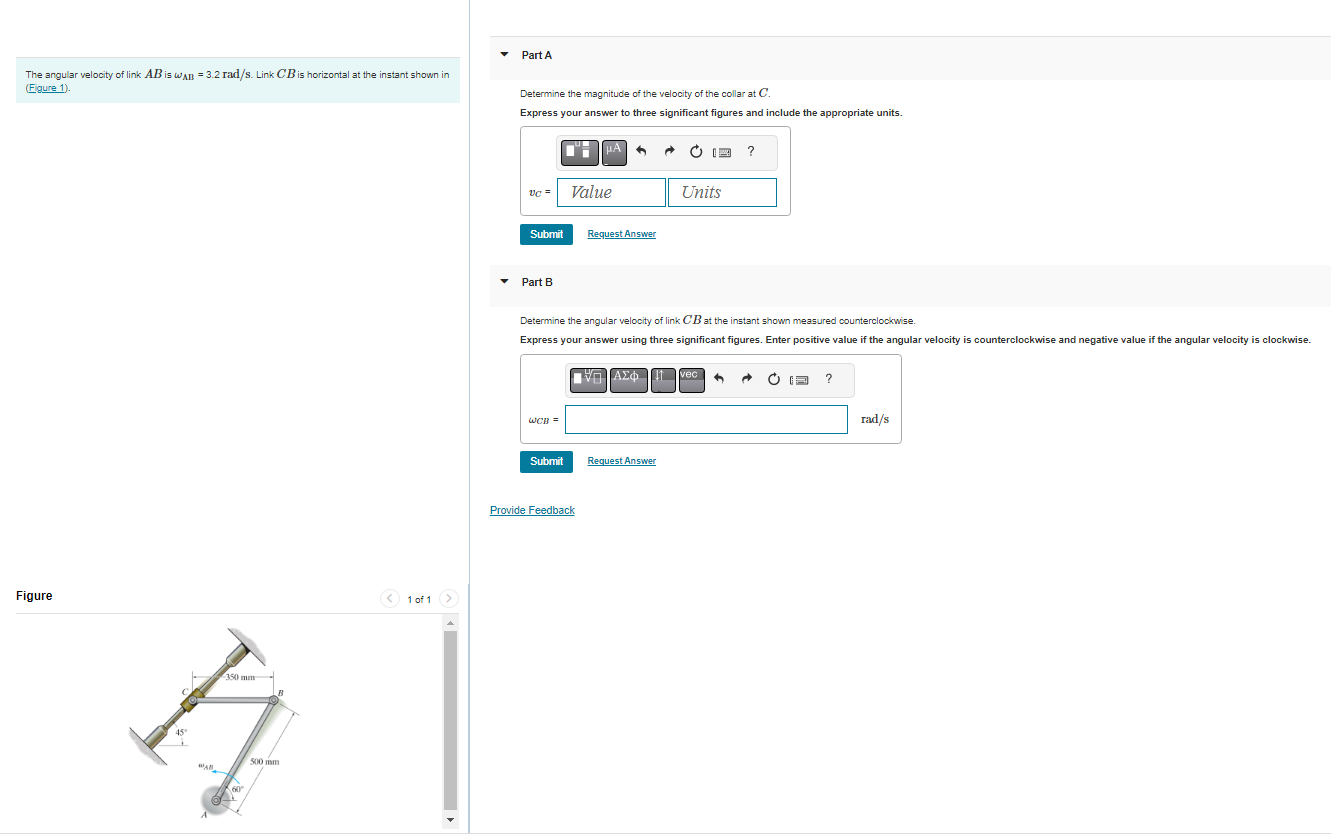 Solved The Angular Velocity Of Link Ab Is ωab 3 2rad S Link