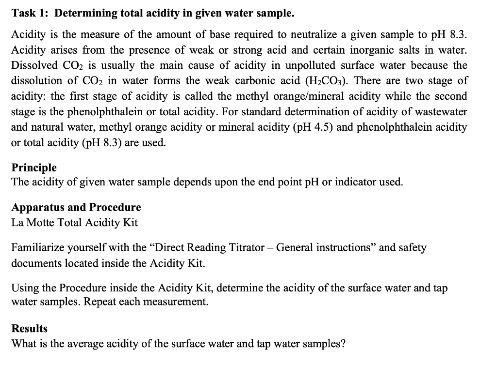 Solved Task 1: Determining total acidity in given water | Chegg.com