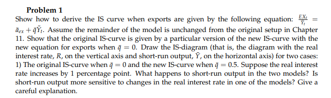 Problem 1 Show how to derive the IS curve when | Chegg.com