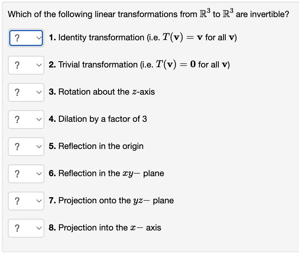 Solved Which of the following linear transformations from R3 | Chegg.com