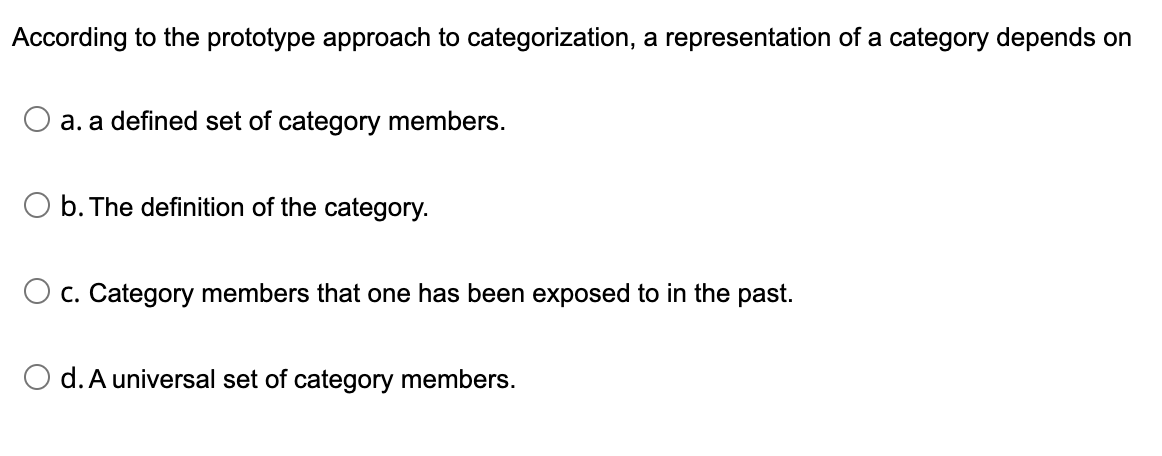 Solved According to the prototype approach to | Chegg.com