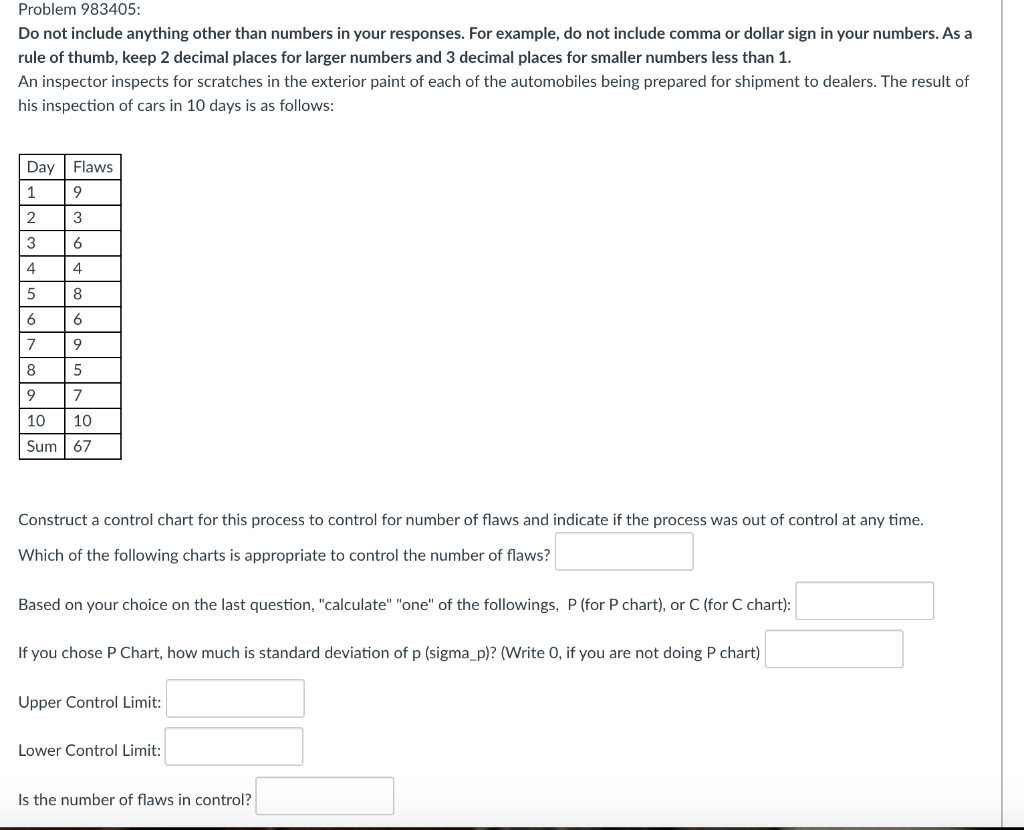 Solved Problem 983405: Do not include anything other than | Chegg.com