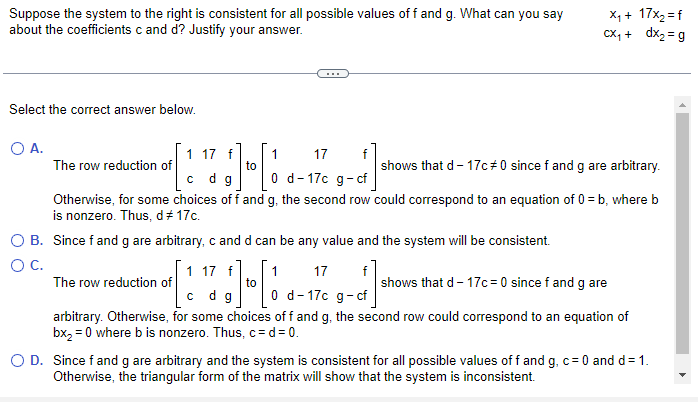 Solved Suppose the system to the right is consistent for all | Chegg.com
