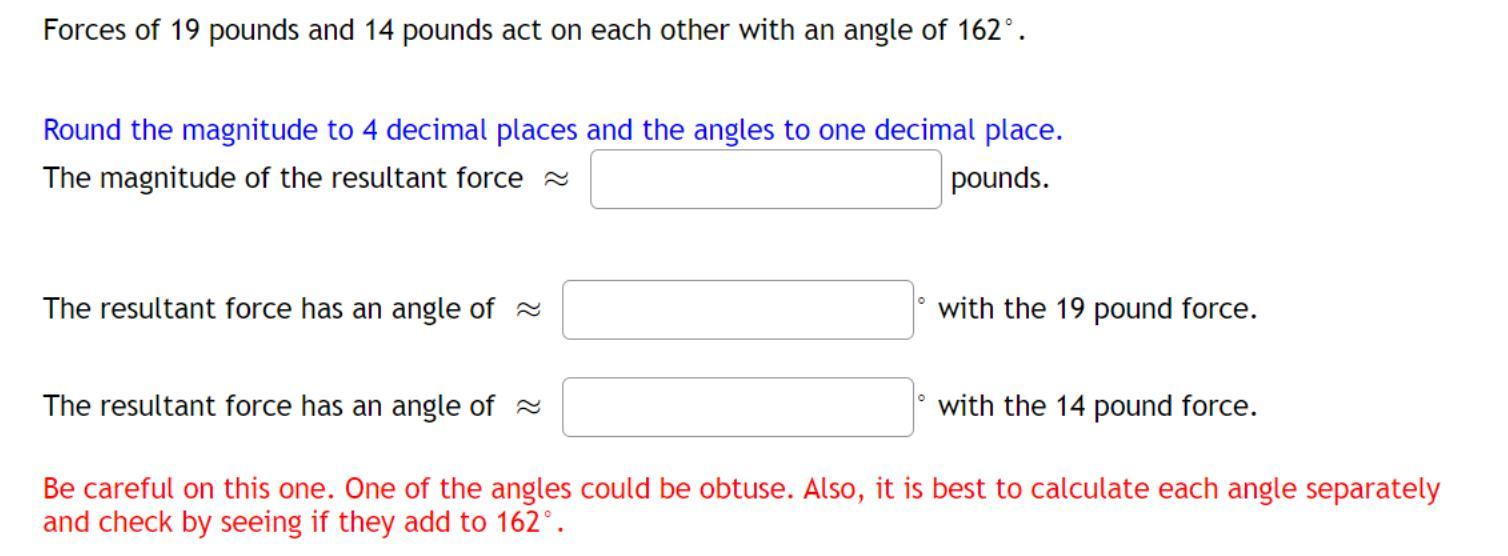 Solved Forces of 19 pounds and 14 pounds act on each other | Chegg.com