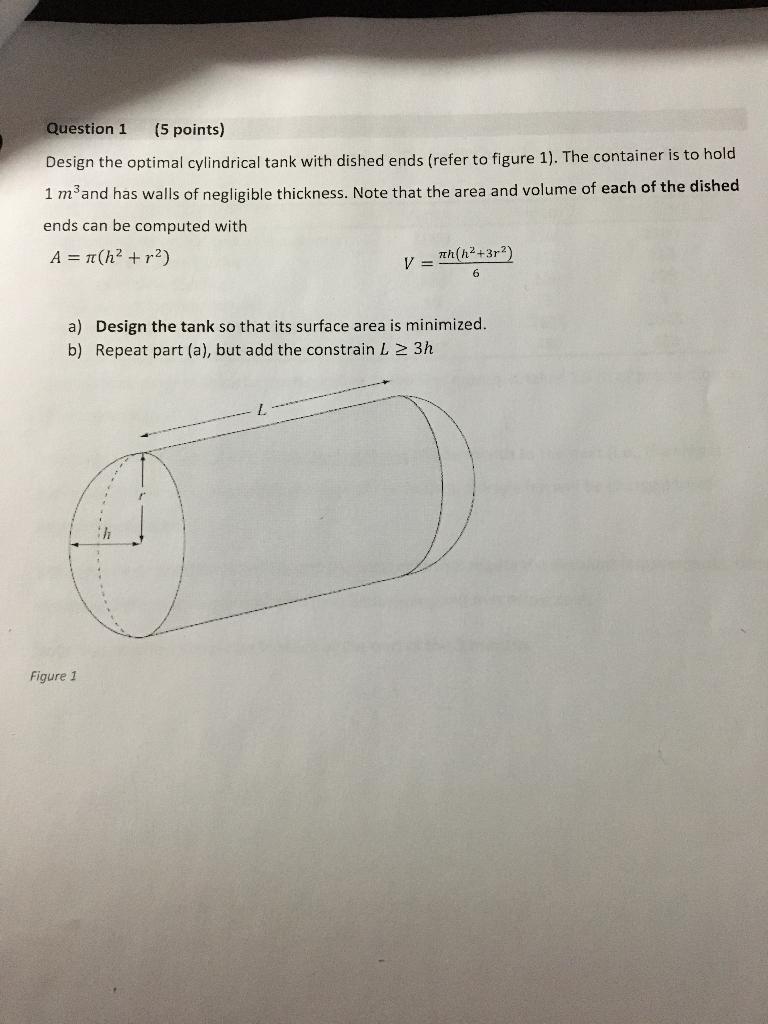 Solved Question 1 (5 points) Design the optimal cylindrical | Chegg.com