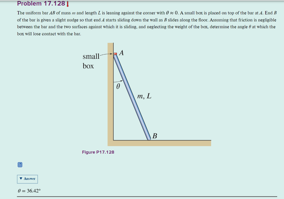 Solved The uniform bar AB of mass m and length L is leaning | Chegg.com