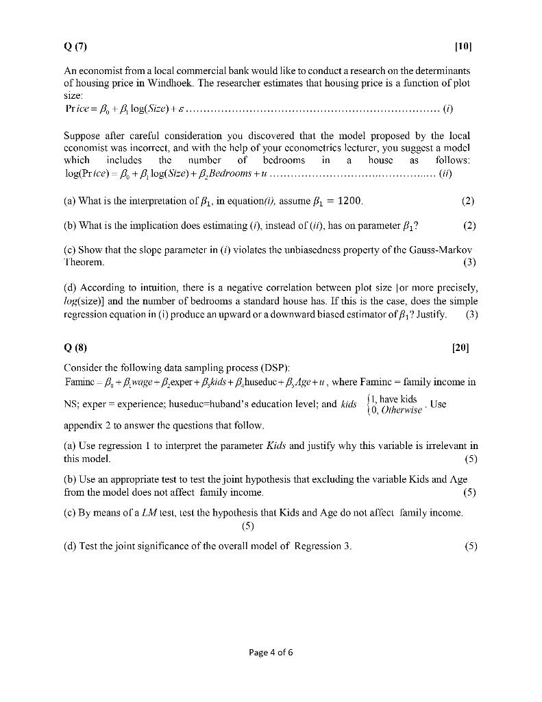 Solved DEPARTMENT OF ECONOMICS ECONOMETRICS (1) PRACTICE | Chegg.com