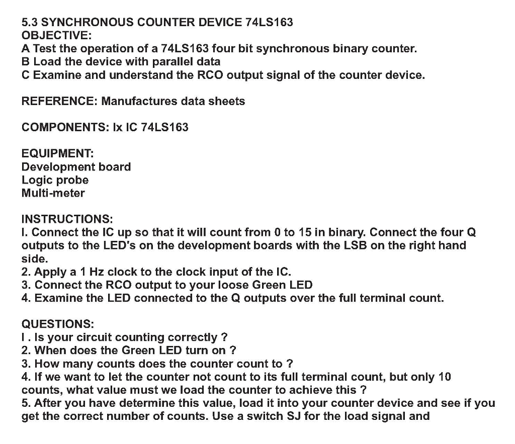 Solved 5.3 SYNCHRONOUS COUNTER DEVICE 74LS163 OBJECTIVE: A | Chegg.com