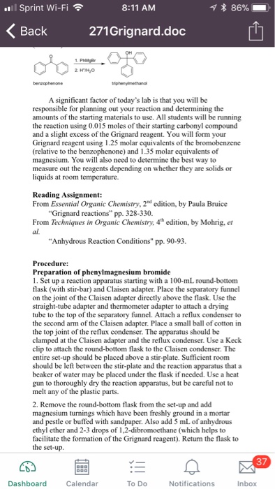 Pre-Lab Assignment Name Grignard Reaction 1. Draw | Chegg.com