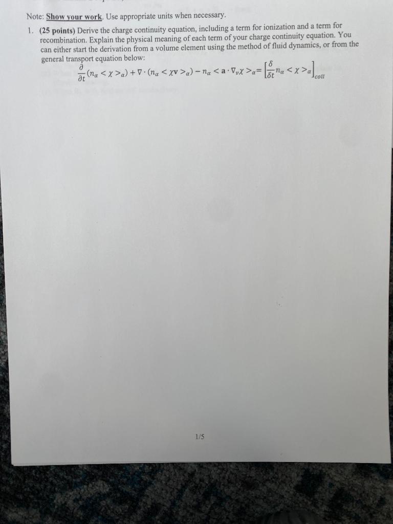 Solved Note: Show your work. Use appropriate units when | Chegg.com