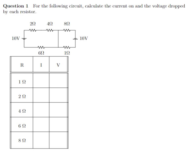 Solved Question 1 For the following circuit, calculate the | Chegg.com