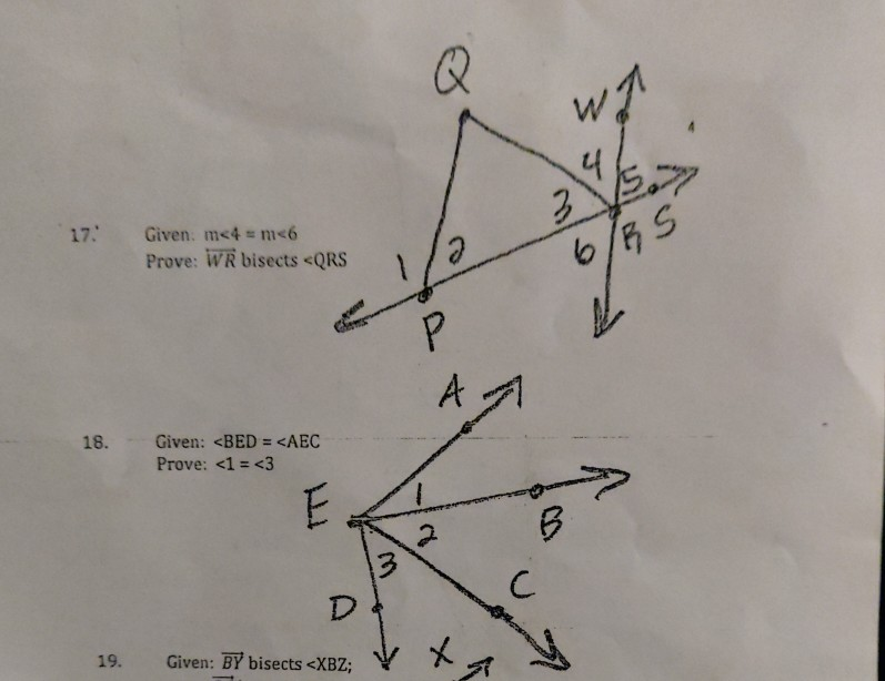 Solved 17. Given: m 4 = mc6 Prove: WR bisects | Chegg.com