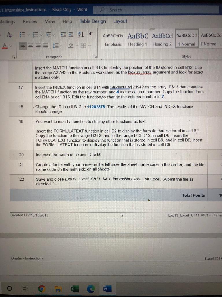 AutoSave Off RAHMAN_Exp19_Excel_Ch11_ML1_Internships | Chegg.com