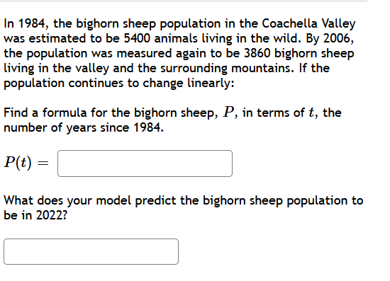 Solved In 1984, the bighorn sheep population in the | Chegg.com
