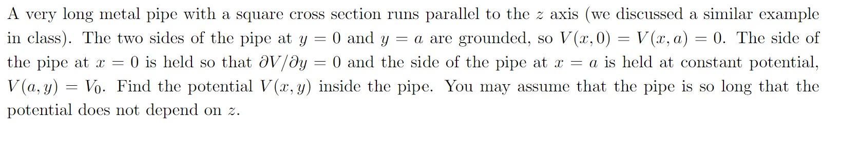 Solved O and y - A very long metal pipe with a square cross | Chegg.com
