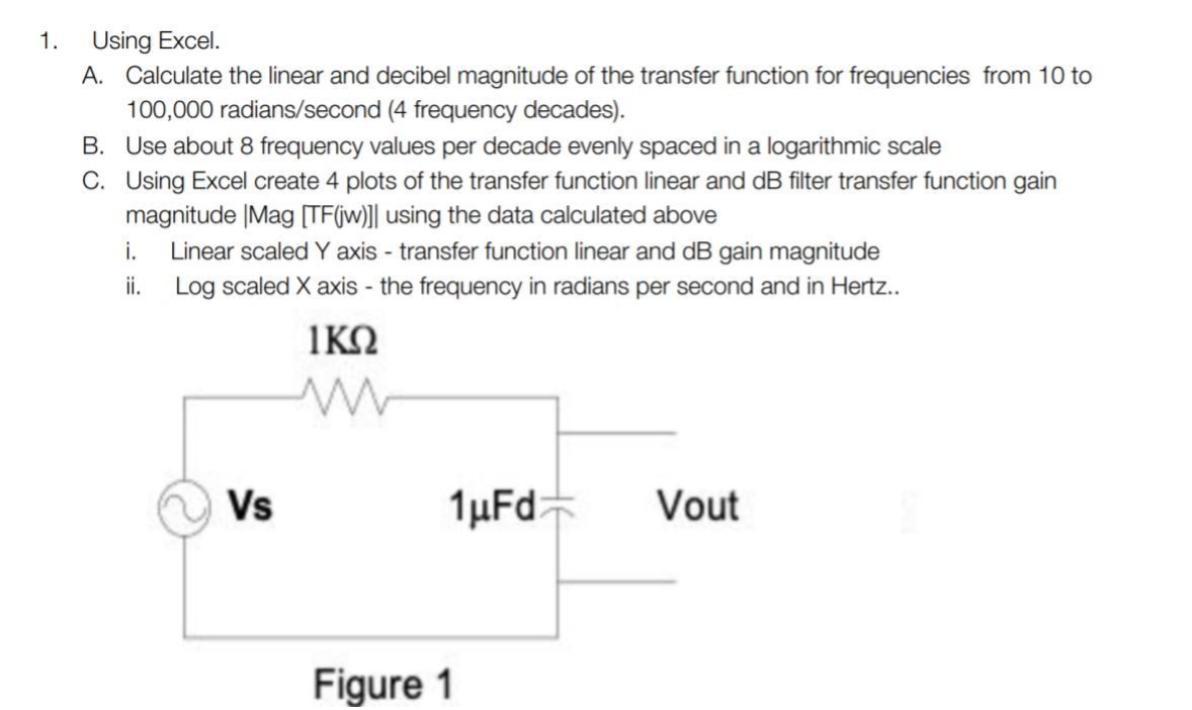 Solved 1. Using Excel. A. Calculate the linear and decibel | Chegg.com