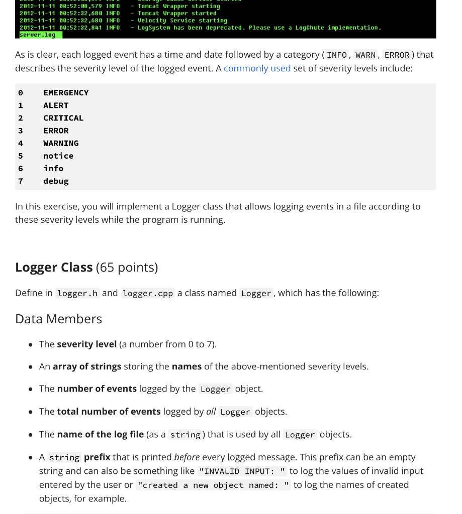 Solved Ex1. A Logger Class Overview Errors happen a lot in | Chegg.com
