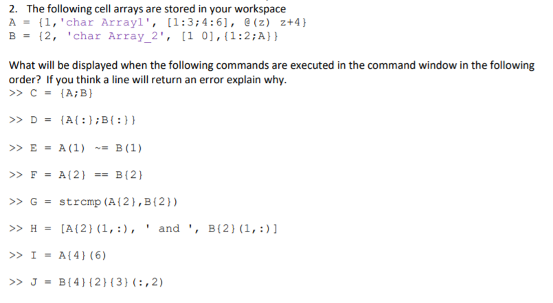 2. The following cell arrays are stored in your | Chegg.com
